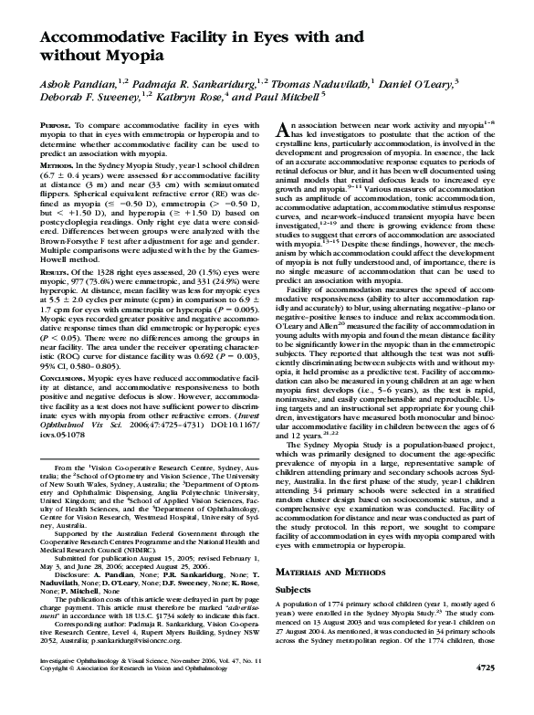 (PDF) Accommodative Facility in Eyes with and without Myopia