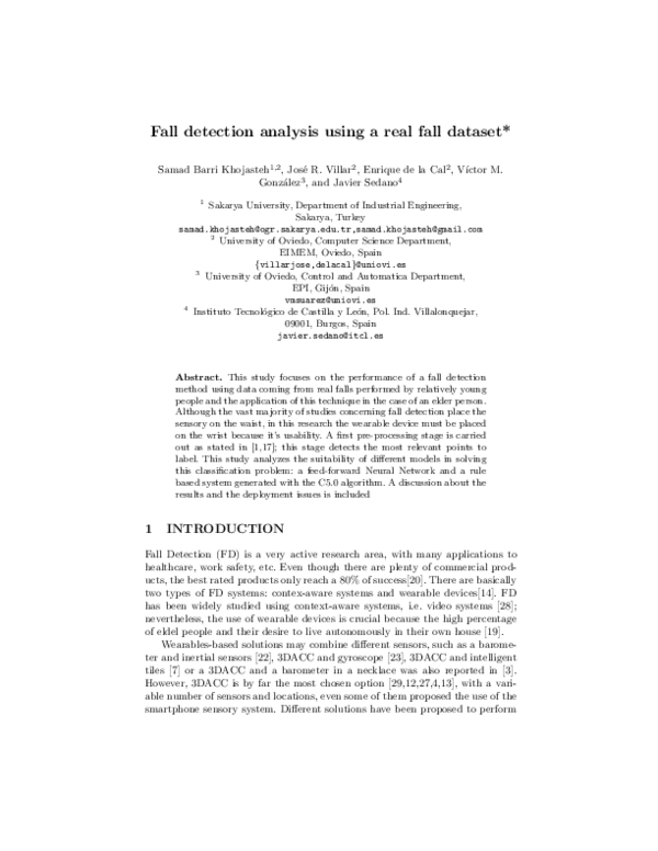 Pdf Fall Detection Analysis Using A Real Fall Dataset