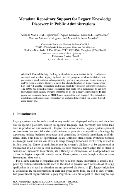 (PDF) Metadata Repository Support for Legacy Knowledge Discovery in ...