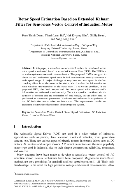 Pdf Rotor Speed Estimation Based On Extended Kalman Filter For Sensorless Vector Control Of