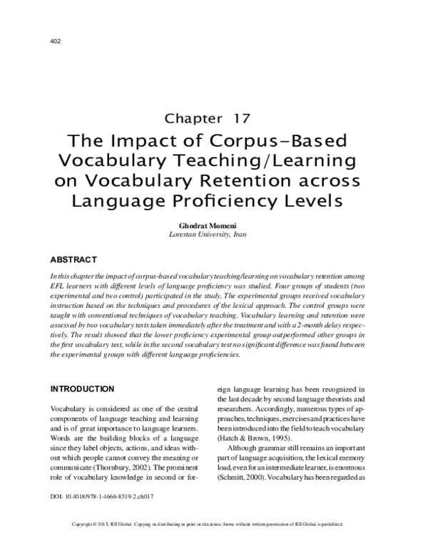 (PDF) The Impact of Corpus-Based Vocabulary Teaching/Learning on ...