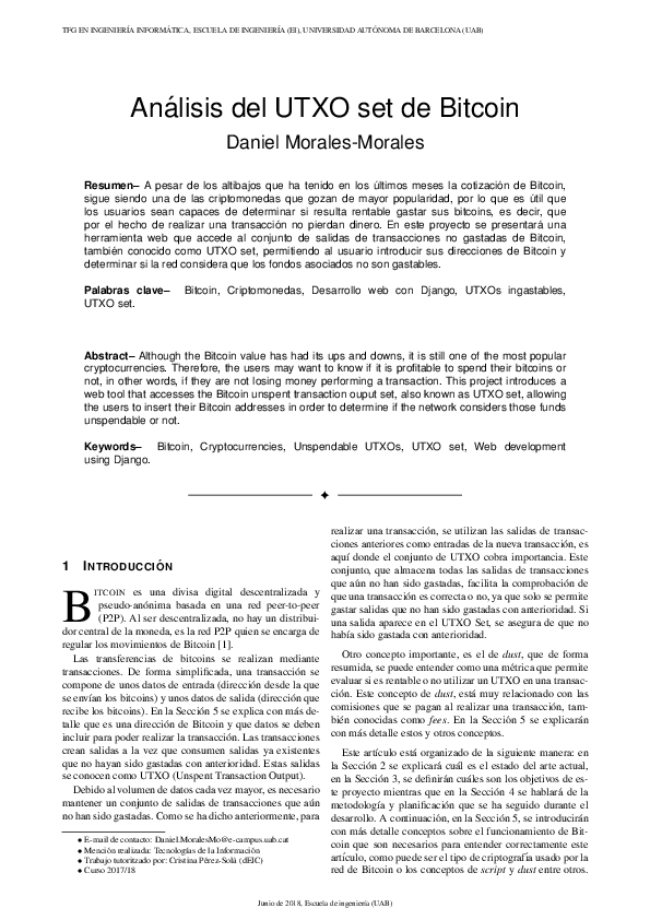 (PDF) Análisis del UTXO set de Bitcoin