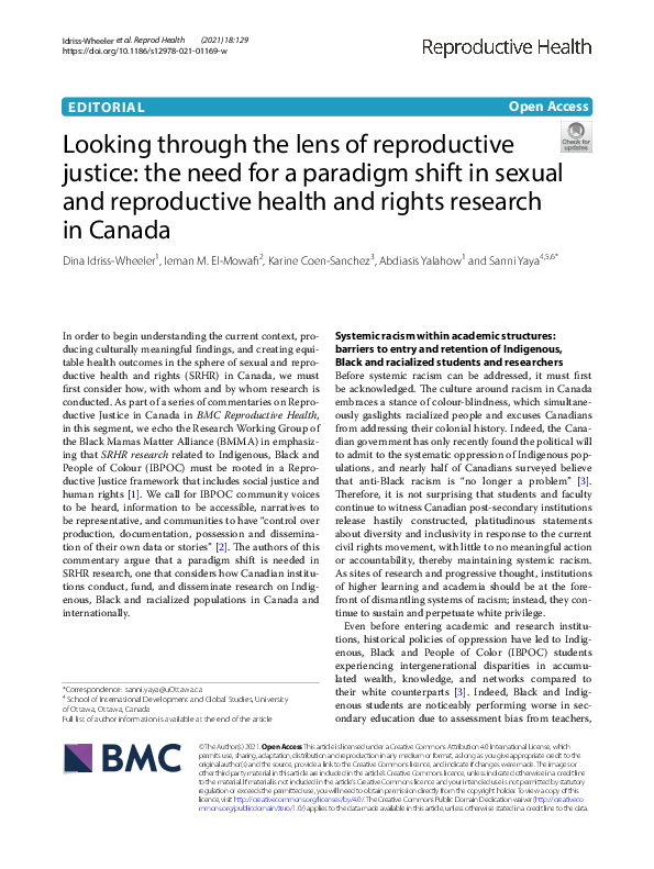 (PDF) Looking through the lens of reproductive justice: the need for a ...