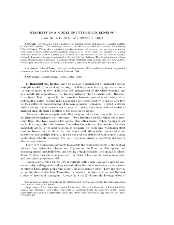 (PDF) Stability in a Model of Interbank Lending