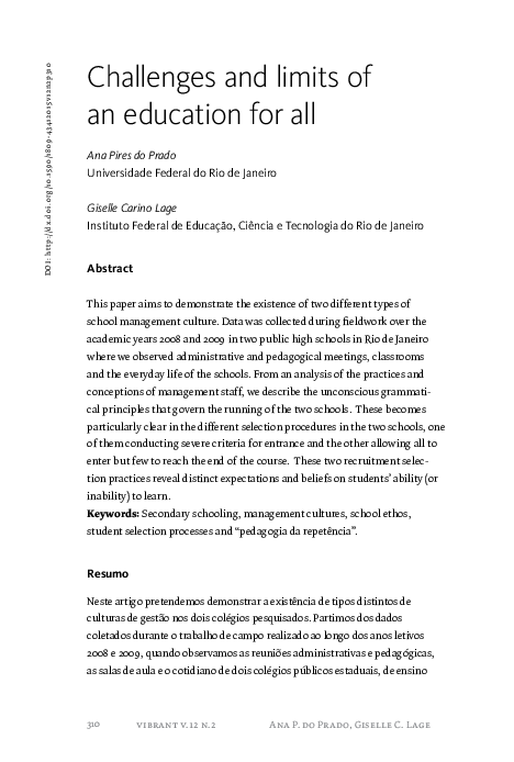 (PDF) Challenges and limits of an education for all