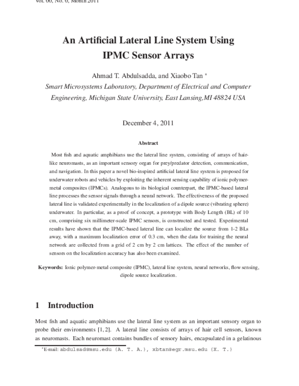 (PDF) An artificial lateral line system using IPMC sensor arrays