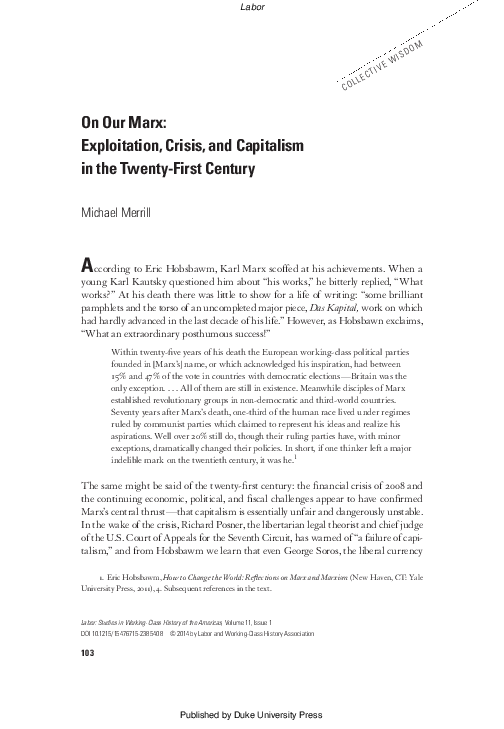 (PDF) On Our Marx: Exploitation, Crisis, and Capitalism in the Twenty ...
