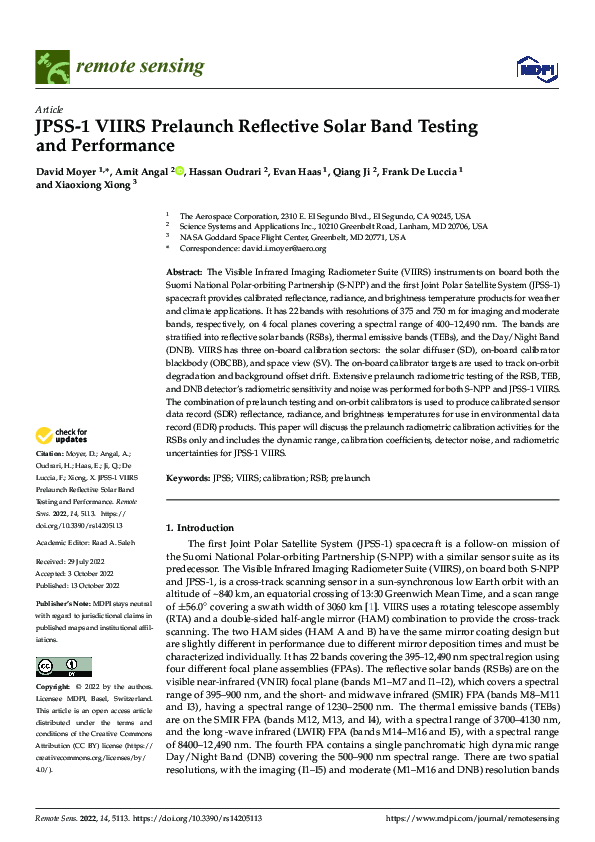 (PDF) JPSS-1 VIIRS Prelaunch Reflective Solar Band Testing and Performance