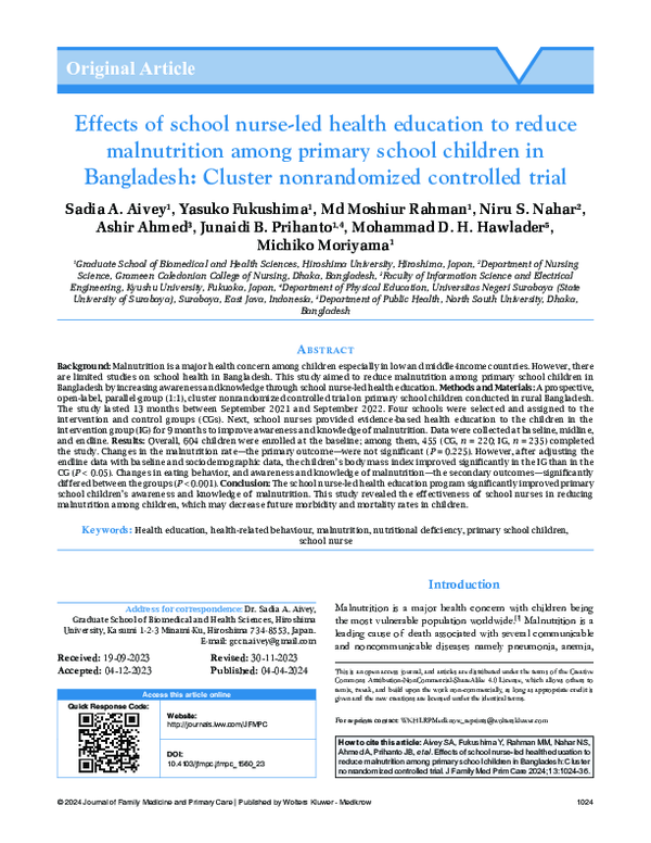 (PDF) Effects of school nurse led health education to re