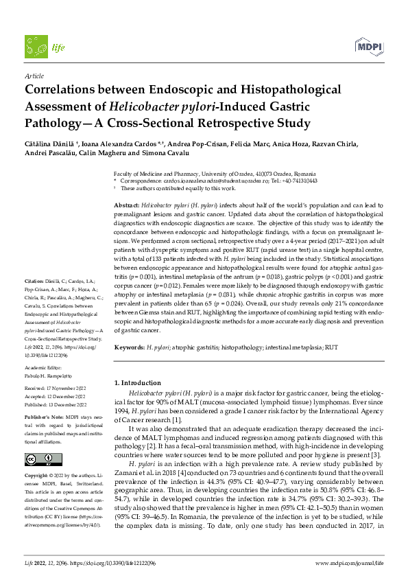 (PDF) Endoscopic vs Histopathologic Assessment of H. pylori Pathology
