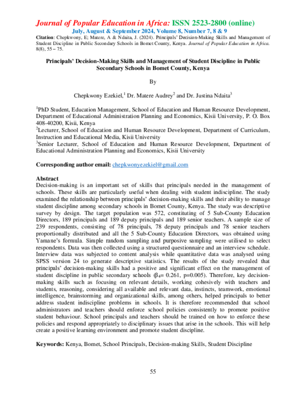 (PDF) PDF Chepkwony et al Principals’ Decision-Making Skills and ...
