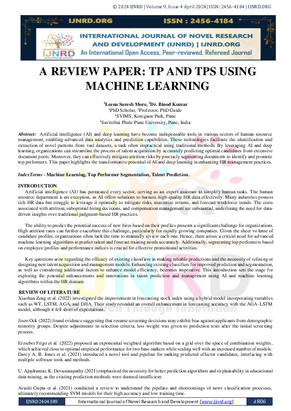 (PDF) A REVIEW PAPER: TP AND TPS USING MACHINE LEARNING