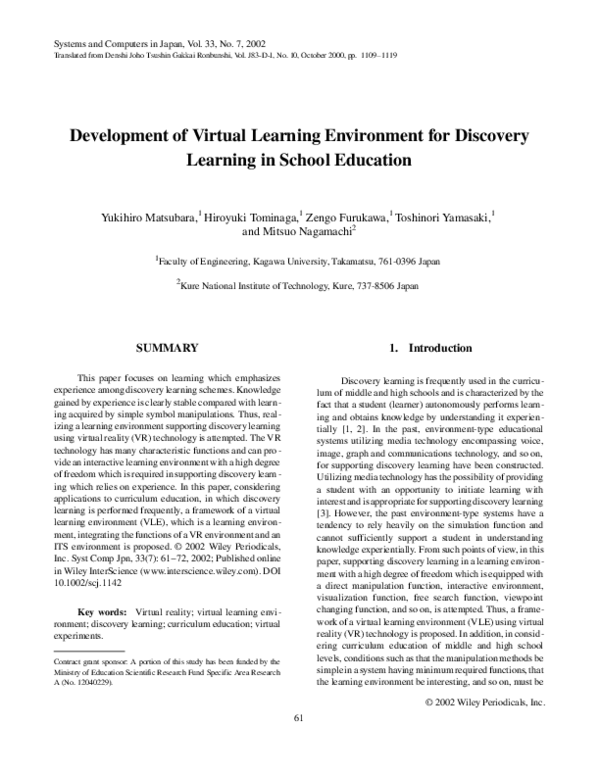(PDF) Development of virtual learning environment for discovery learning in school education ...