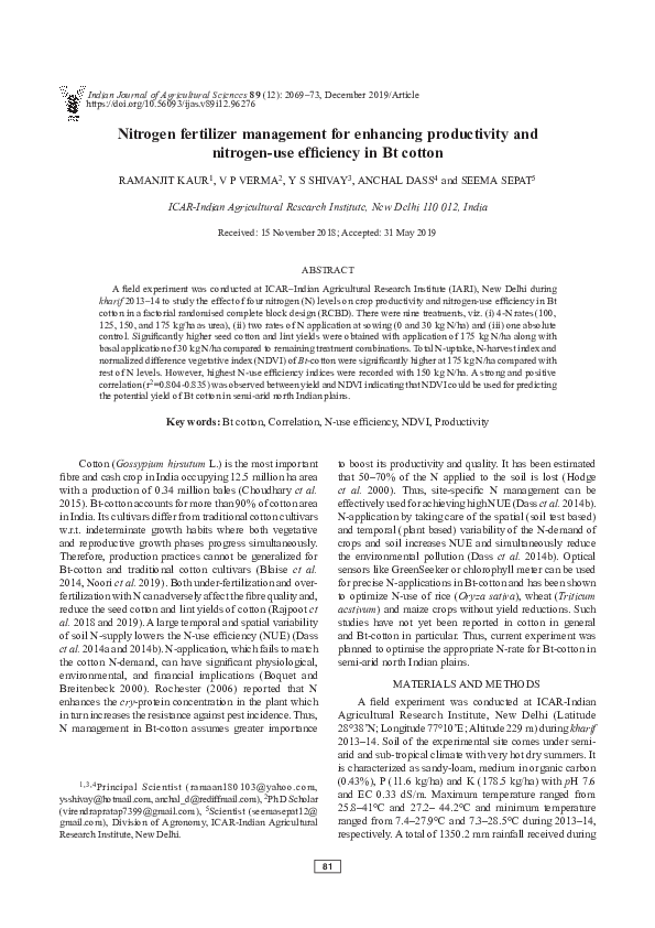 (PDF) Nitrogen fertilizer management for enhancing productivity and nitrogen-use efficiency in ...