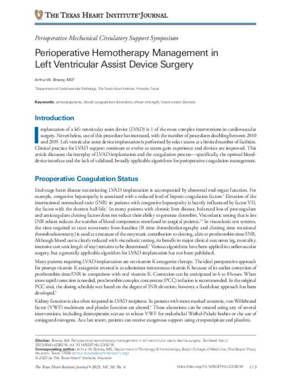 (PDF) Perioperative Hemotherapy Management in Left Ventricular Assist ...