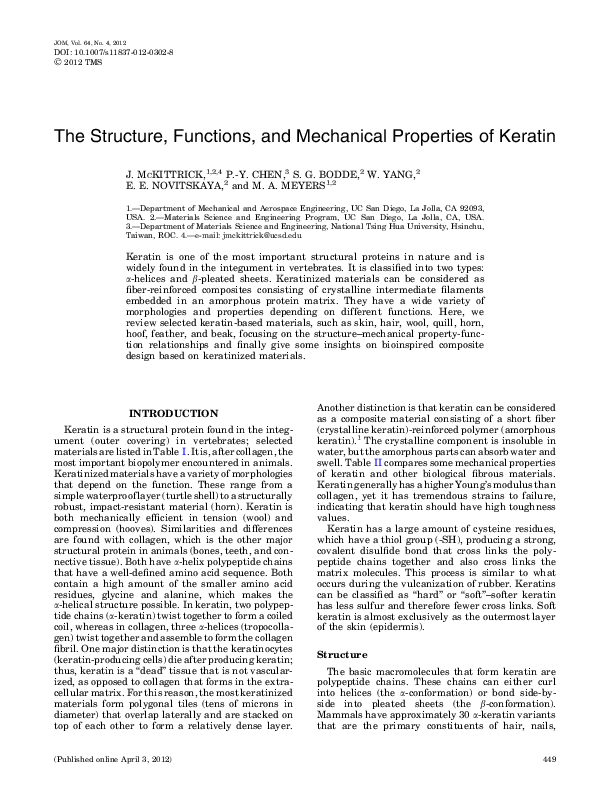 (PDF) The Structure, Functions, and Mechanical Properties of Keratin