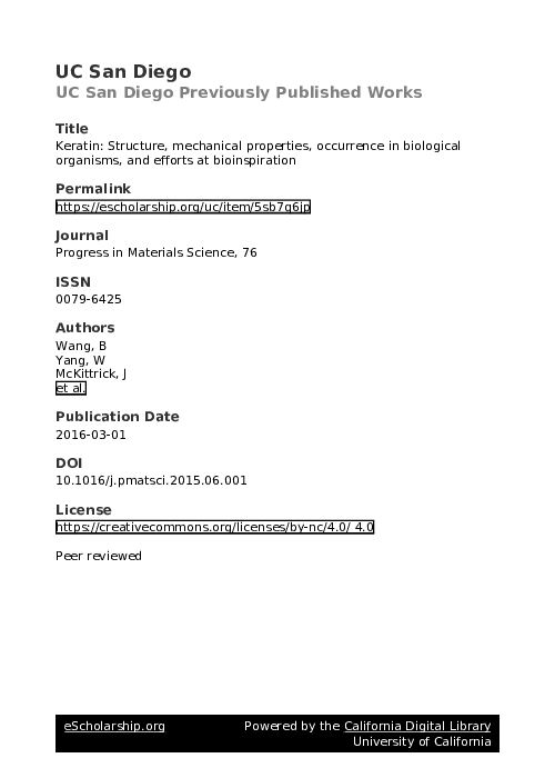 (PDF) Keratin: Structure, mechanical properties, occurrence in biological organisms, and efforts ...