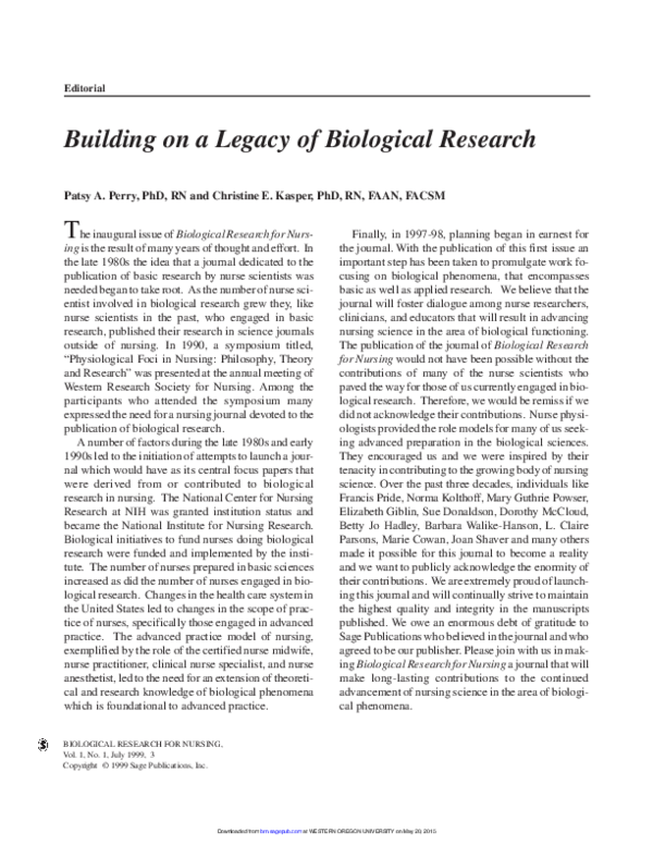 (PDF) Building on a Legacy of Biological Research