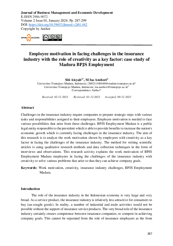 (PDF) Employee motivation in facing challenges in the insurance ...