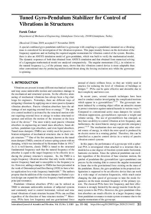 (PDF) Tuned Gyro-Pendulum Stabilizer for Control of Vibrations in ...