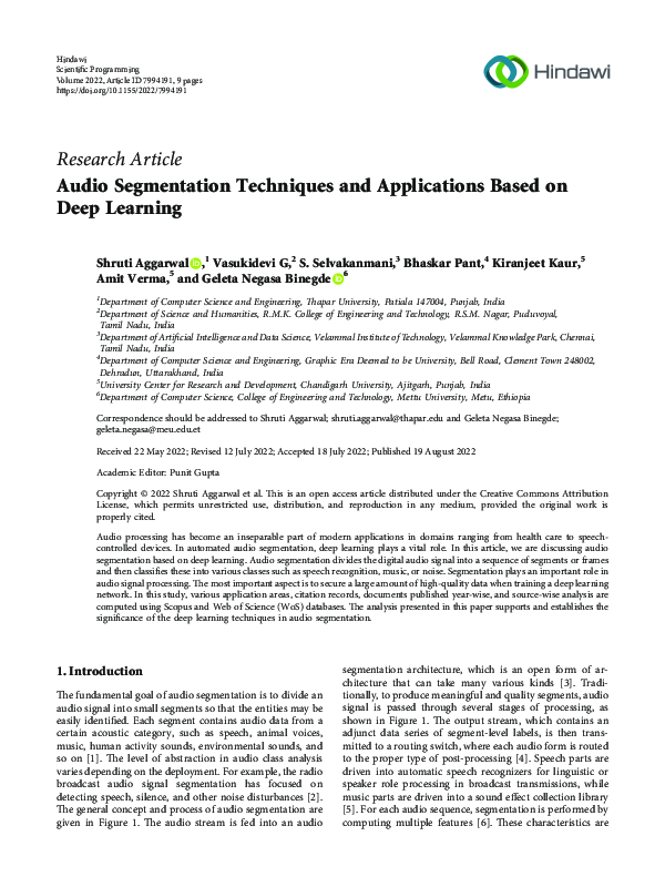(PDF) Audio Segmentation Techniques and Applications Based on Deep Learning
