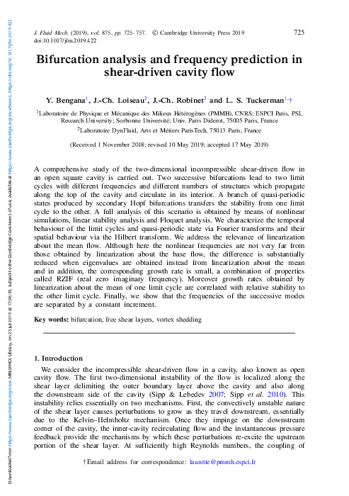 (PDF) Bifurcation analysis and frequency prediction in shear-driven cavity flow
