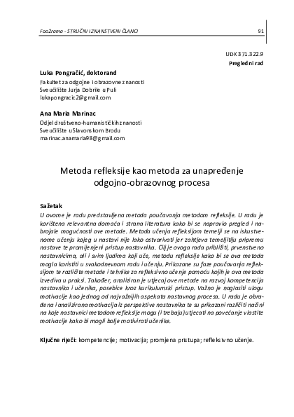 (PDF) Metoda refleksije kao metoda za unapređenje odgojno-obrazovnog ...