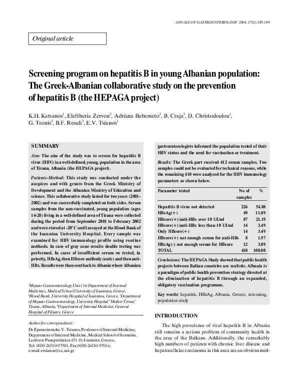 (PDF) Screening program on hepatitis B in young Albanian population: The Greek-Albanian ...
