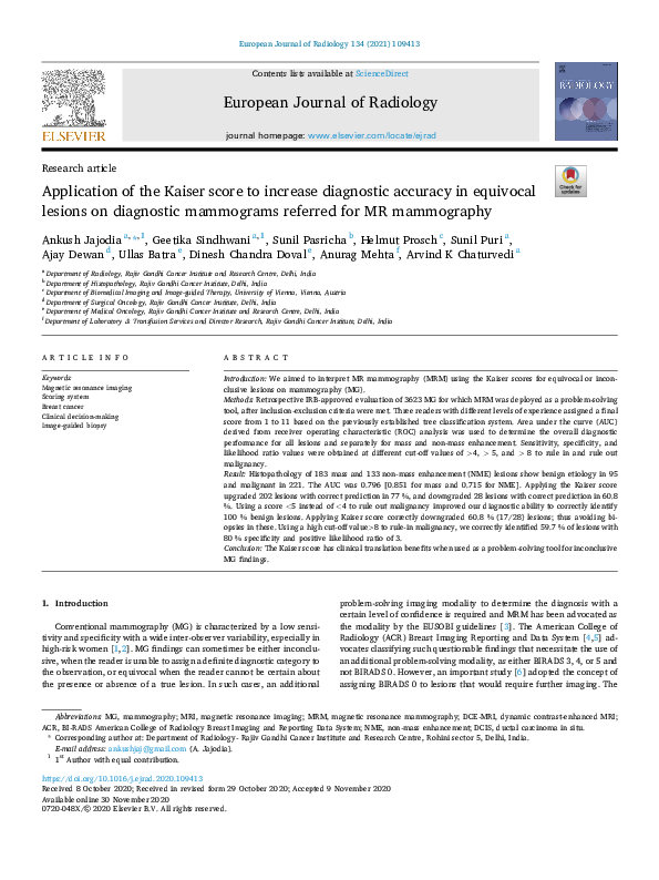 (PDF) Application of the Kaiser score to increase diagnostic accuracy ...