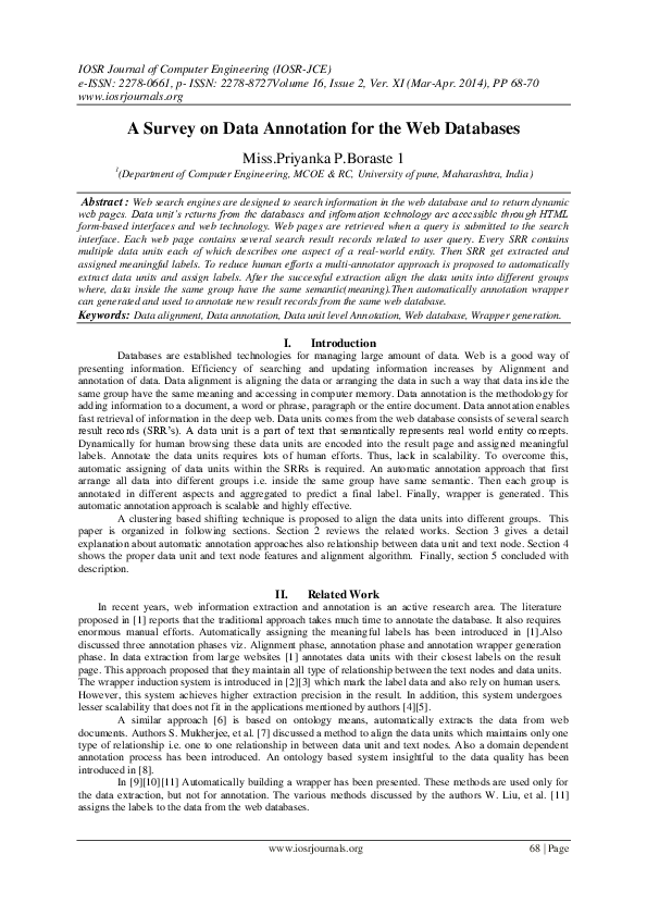 (PDF) A Survey on Data Annotation for the Web Databases