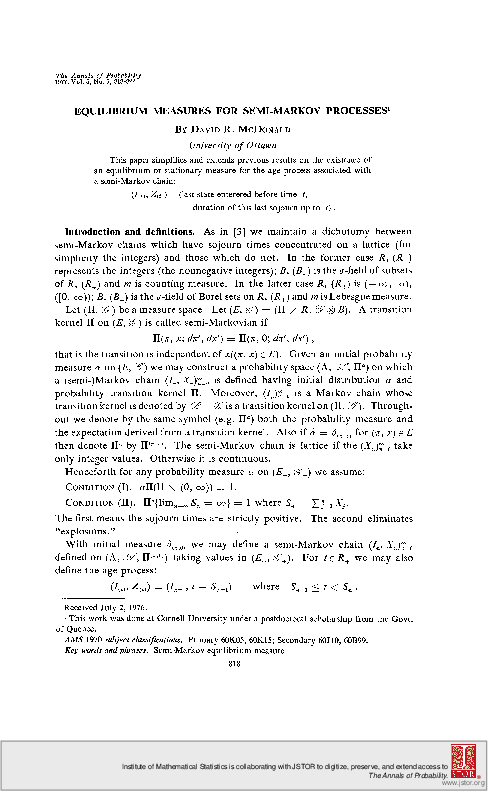 (PDF) Equilibrium Measures for Semi-Markov Processes