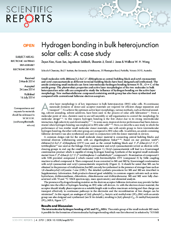 (PDF) Hydrogen bonding in bulk heterojunction solar cells: A case study