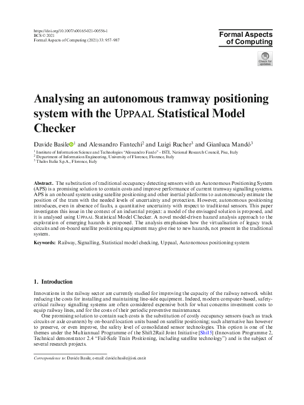 (PDF) Analysing an autonomous tramway positioning system with the Uppaal Statistical Model Checker