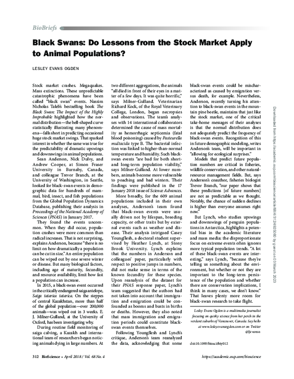 (PDF) Black Swans: Do Lessons from the Stock Market Apply to Animal ...