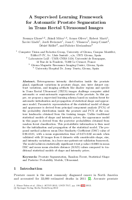 (PDF) A supervised learning framework for automatic prostate segmentation in trans rectal ...