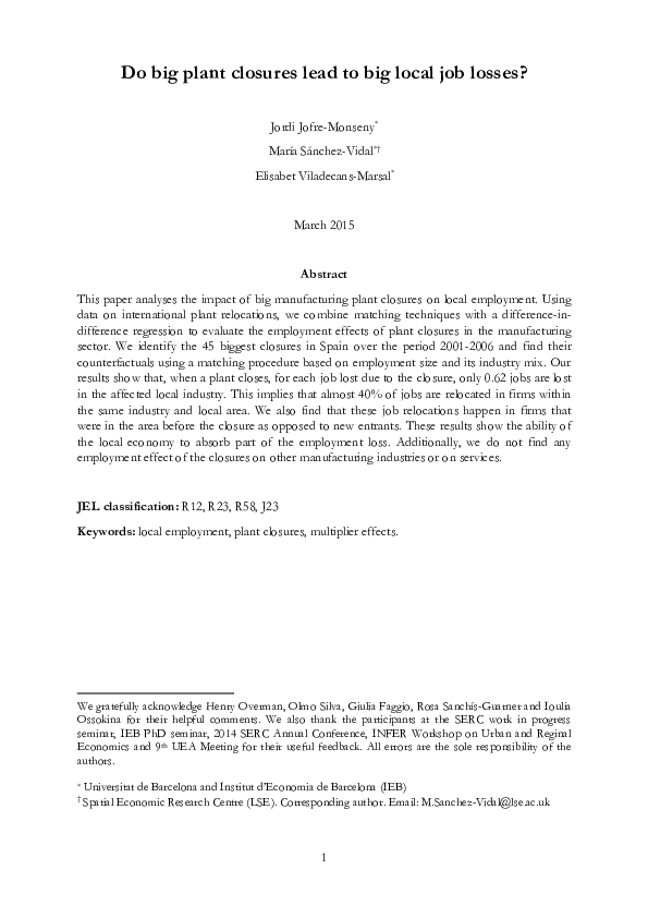 (PDF) Do big plant closures lead to big local job losses