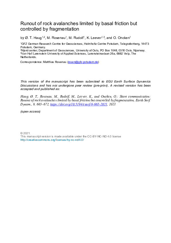 (PDF) Runout of rock avalanches limited by basal friction but controlled by fragmentation