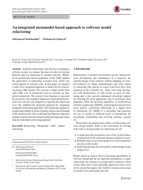 (PDF) An integrated metamodel-based approach to software model refactoring