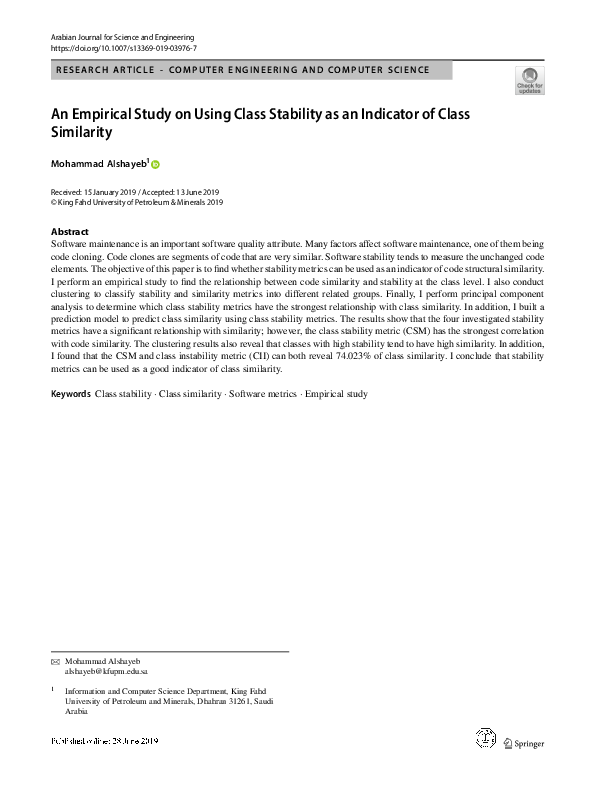(PDF) Class Stability as a Measure of Similarity