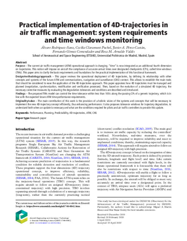 (PDF) Practical implementation of 4D-trajectories in air traffic management: system requirements ...