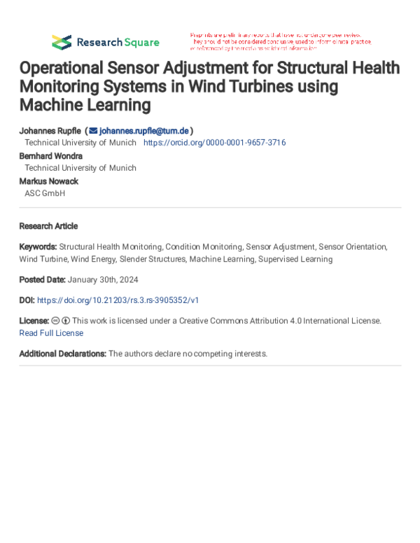 Pdf Operational Sensor Adjustment For Structural Health Monitoring Systems In Wind Turbines