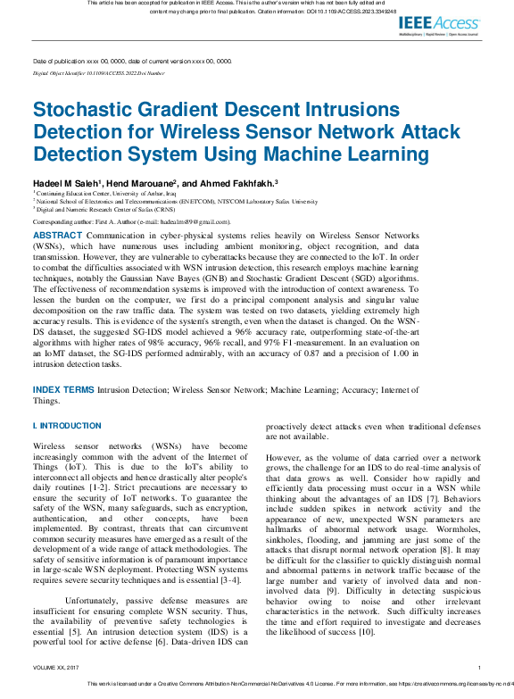 (PDF) Stochastic Gradient Descent Intrusions Detection for Wireless Sensor Network Attack ...