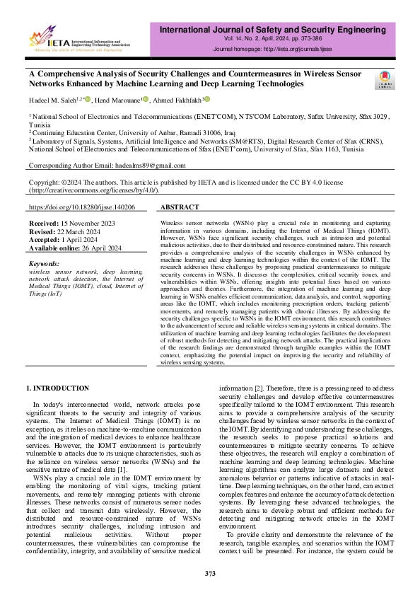 Pdf A Comprehensive Analysis Of Security Challenges And Countermeasures In Wireless Sensor