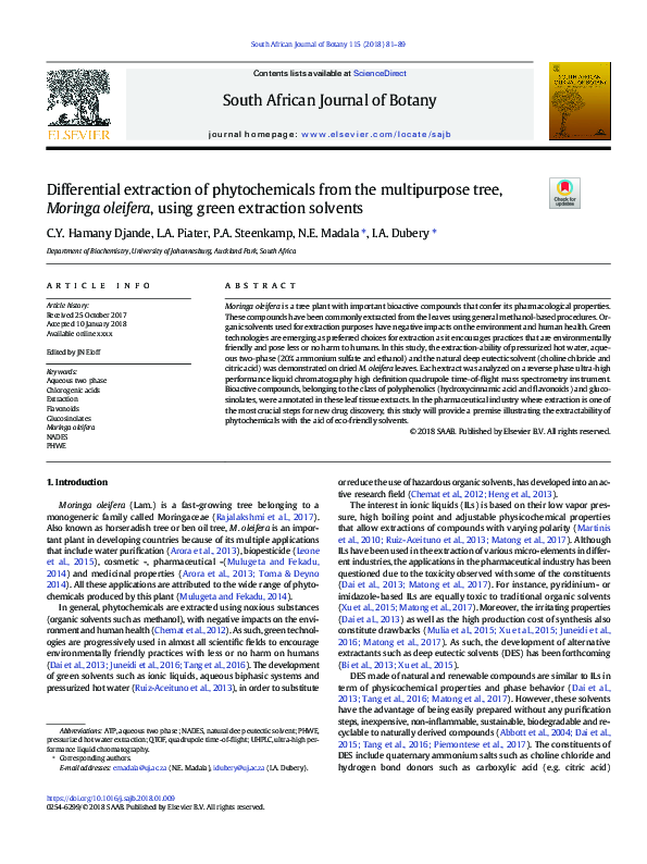 (PDF) Differential extraction of phytochemicals from the multipurpose ...