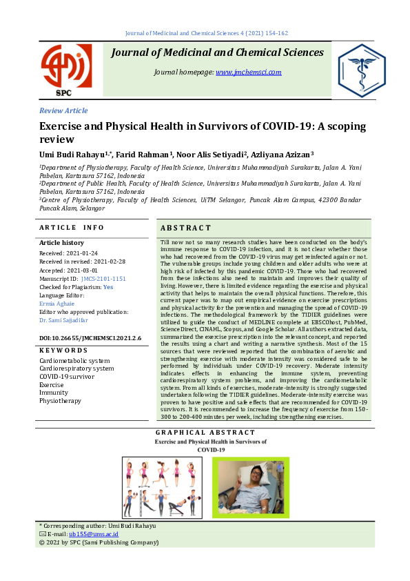 (PDF) Exercise and Physical Health in Survivors of COVID-19: A scoping ...