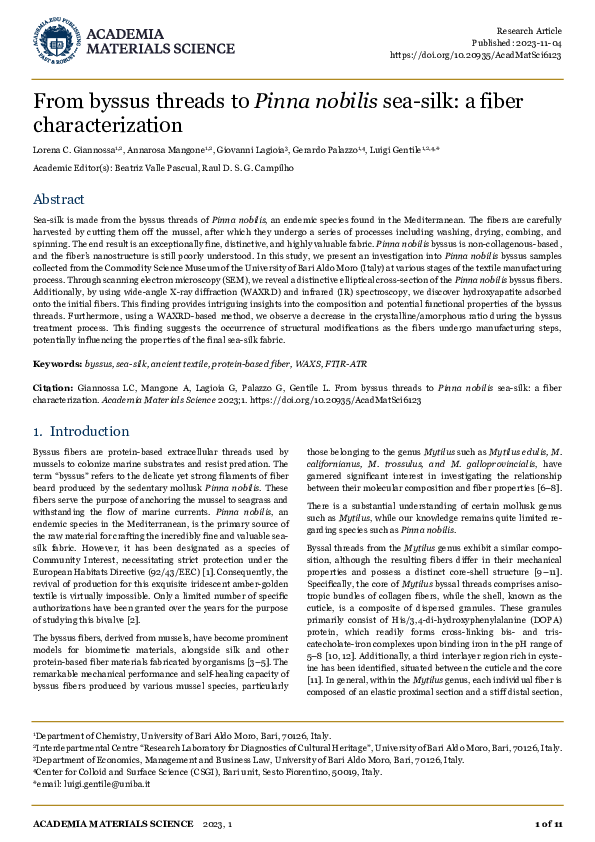 (PDF) From Byssus Threads to Pinna nobilis Sea-Silk: A Fiber Chemical ...