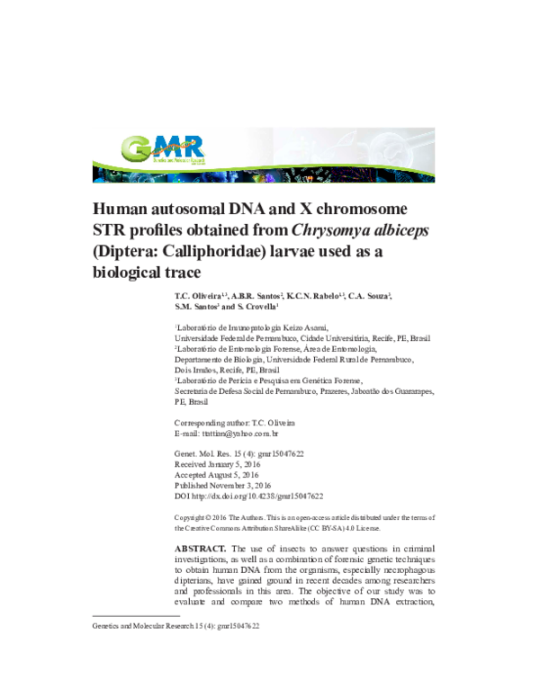 (PDF) Human autosomal DNA and X chromosome STR profiles obtained from ...