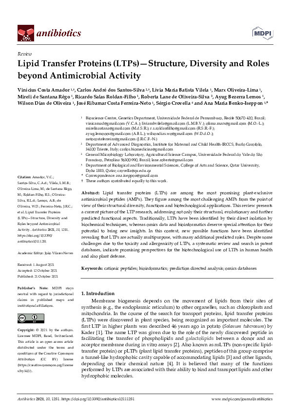 (PDF) Lipid Transfer Proteins (LTPs)—Structure, Diversity and Roles ...