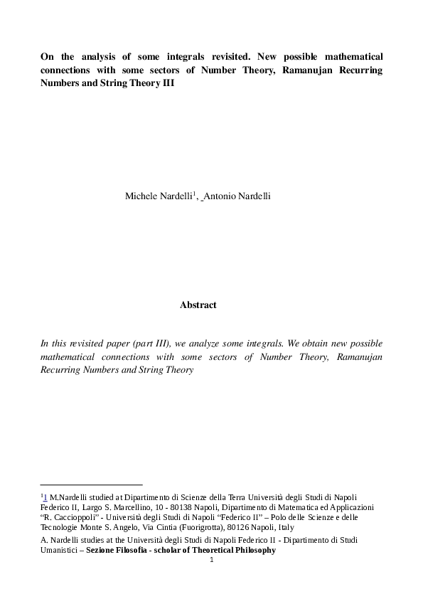 Pdf On The Analysis Of Some Integrals Revisited New Possible Mathematical Connections With