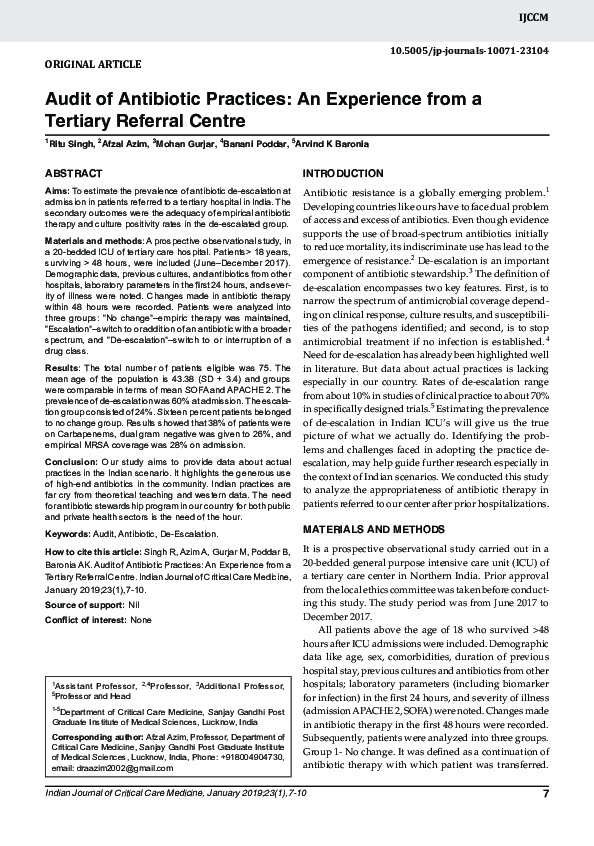(PDF) Audit of Antibiotic Practices: An Experience from a Tertiary ...